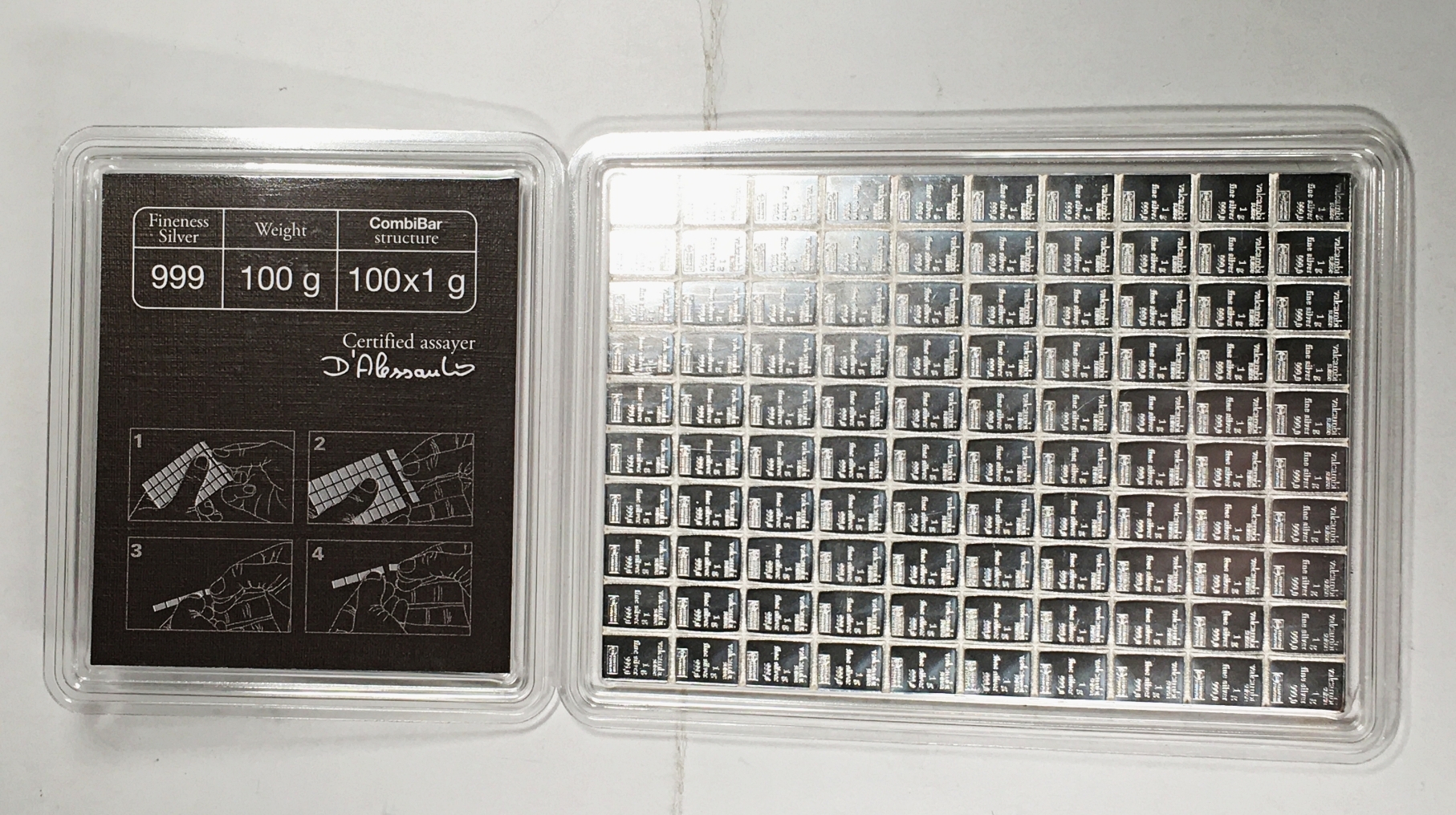 Lot of 100 One Gram Bars .999 Silver*Total Silver Weight is 100 Grams ...