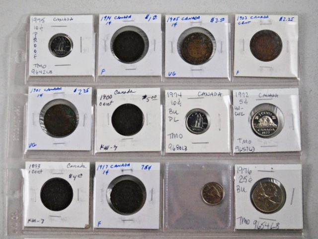 Lot of 15 Canadian Coins: Dates 1901 to 1976*Dollars, Nickels, Dimes ...
