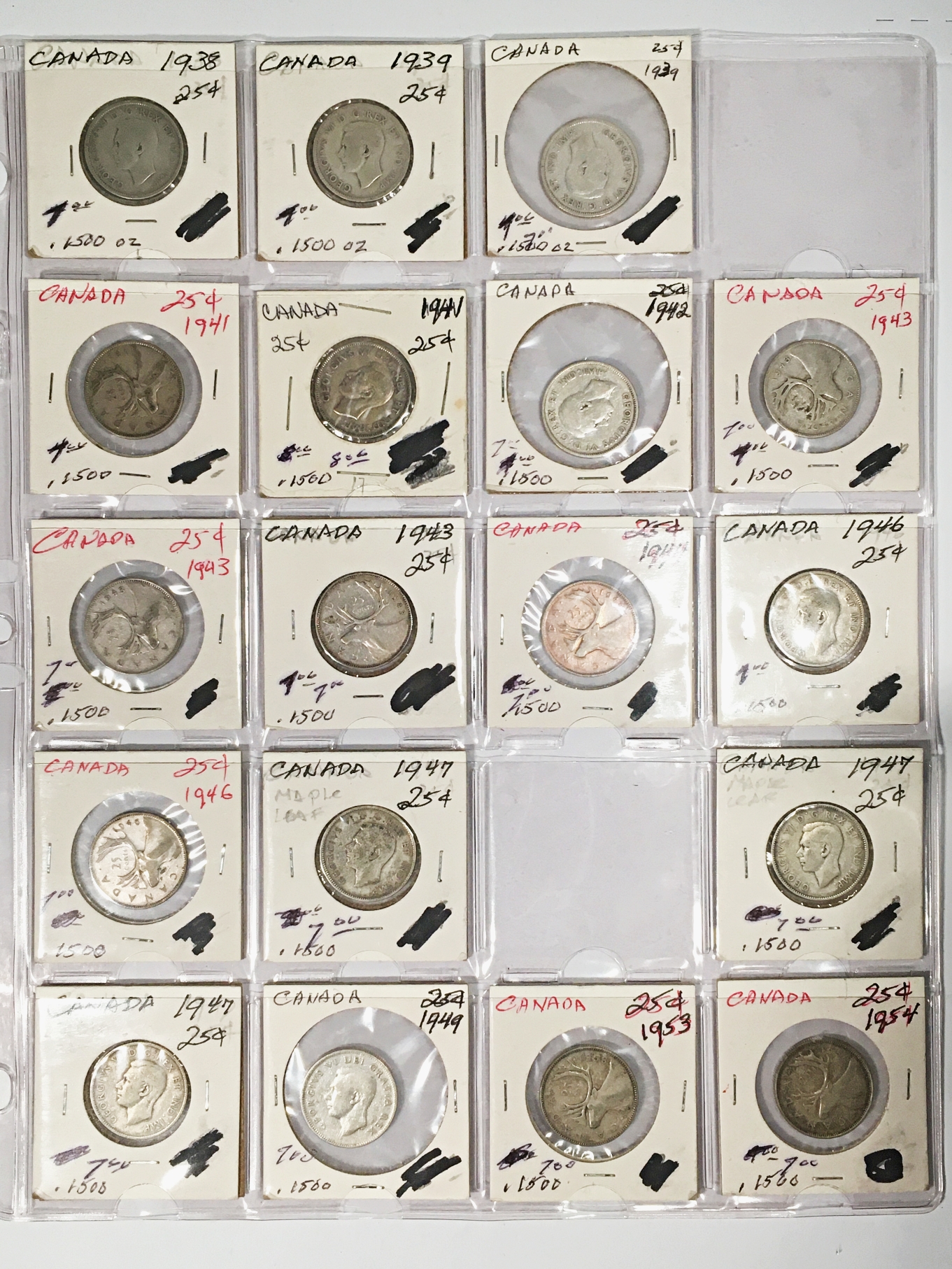 Lot of 18 1930's and 1940's Canadian Silver Quarters: Various Grades ...