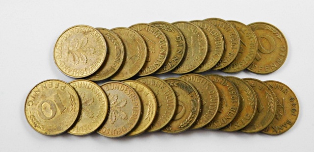 Lot of 21 West German 10 Pfennig Coins*Various Dates and Grades ...