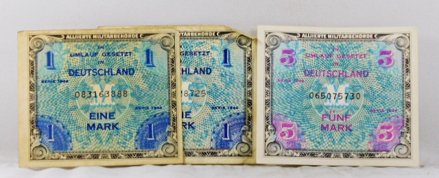 Lot of (3) 1944 Germany World War II Allied Military 1 Mark and 5 Mark ...