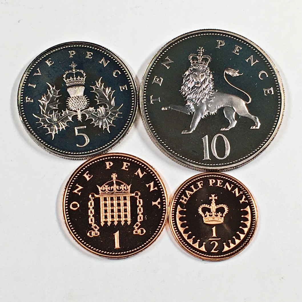 Lot of (4) Proof British Coins: 10 Cents, 5 Cents, 1 Cent, and 1/2 Cent ...