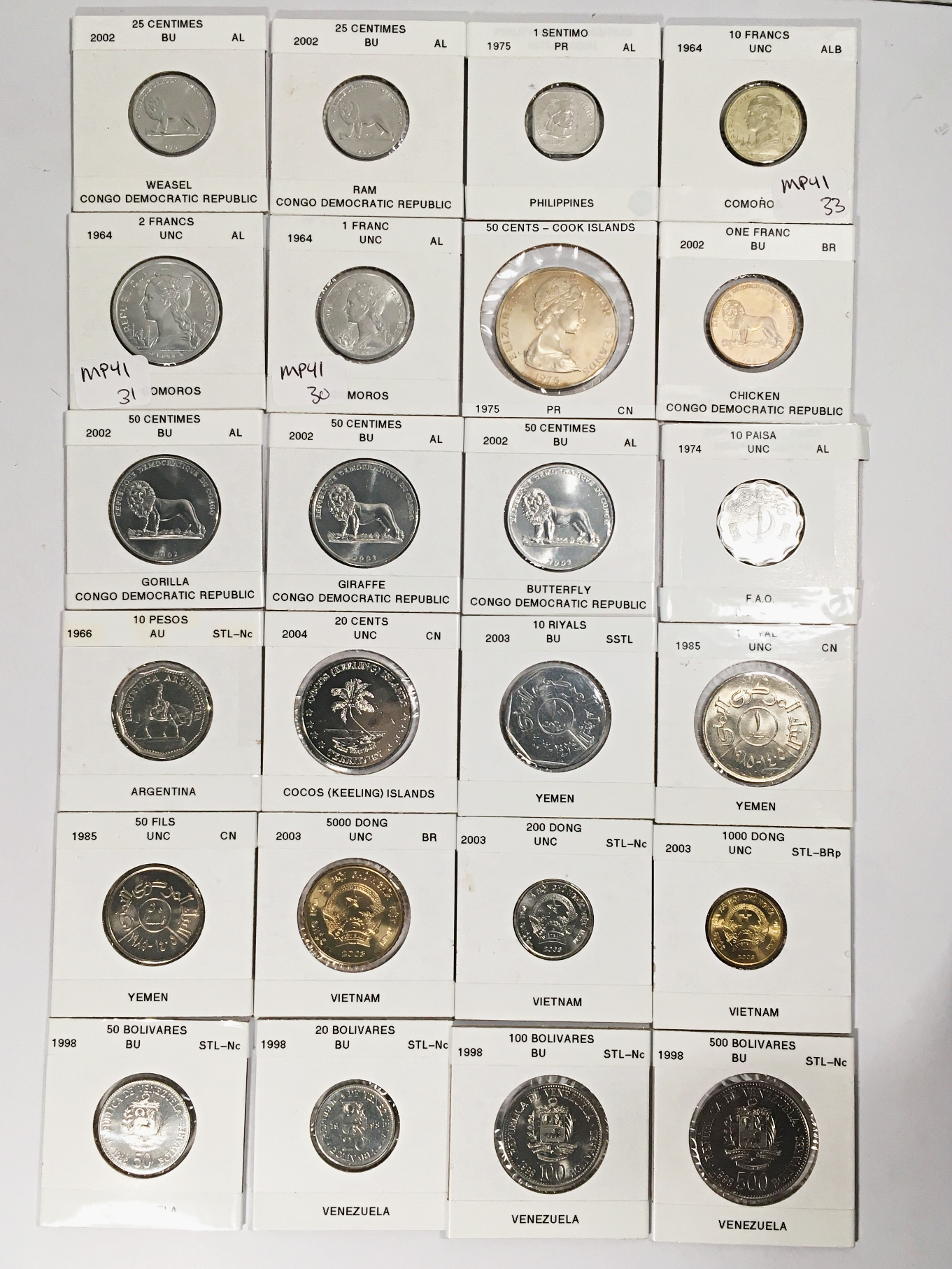 Lot of 48 World Coins in 2x2's: Vatican, Congo, Vietnam and Much More ...