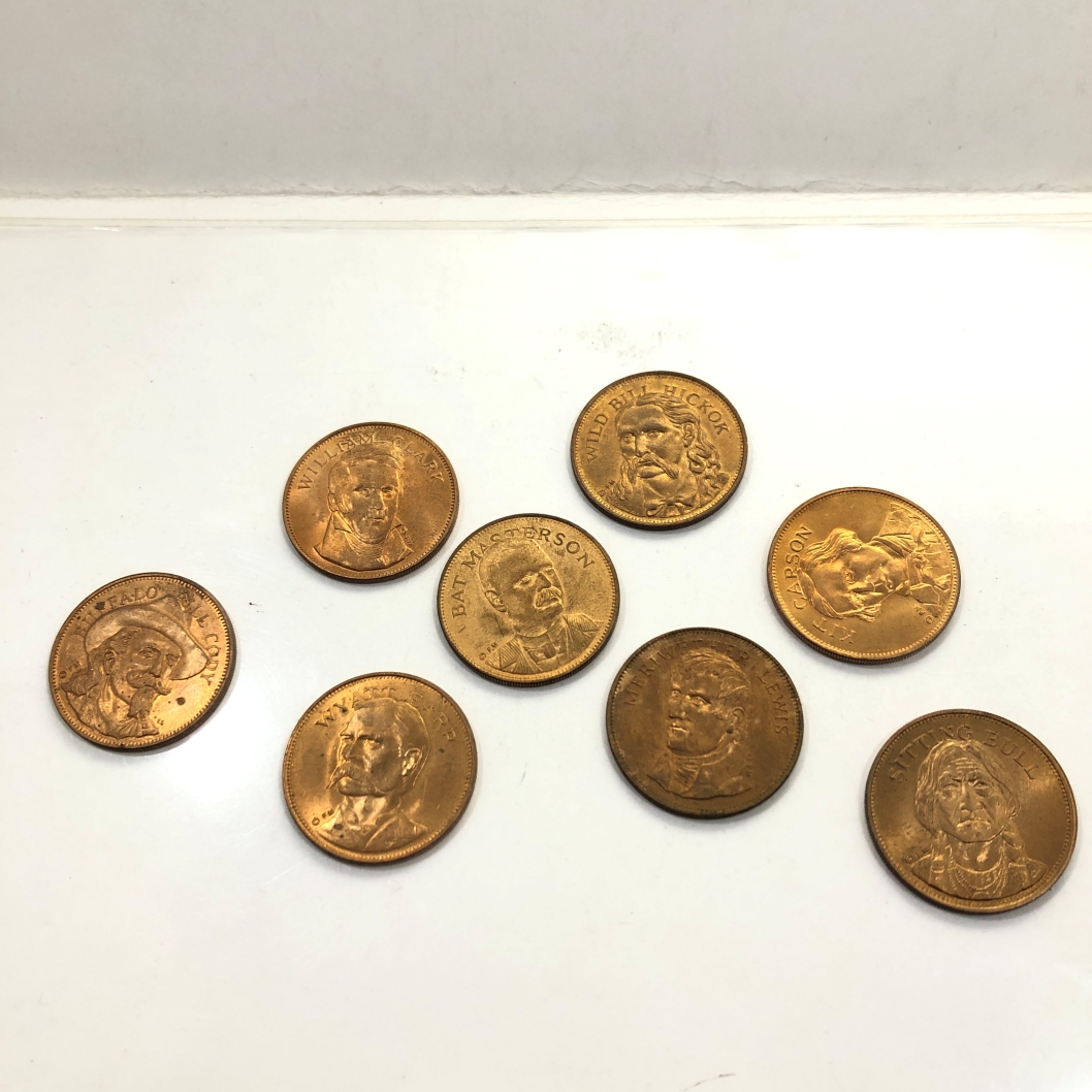 Lot of 9 Copper Tokens of the Wild West Bufalo Bill Bat Masterson ...