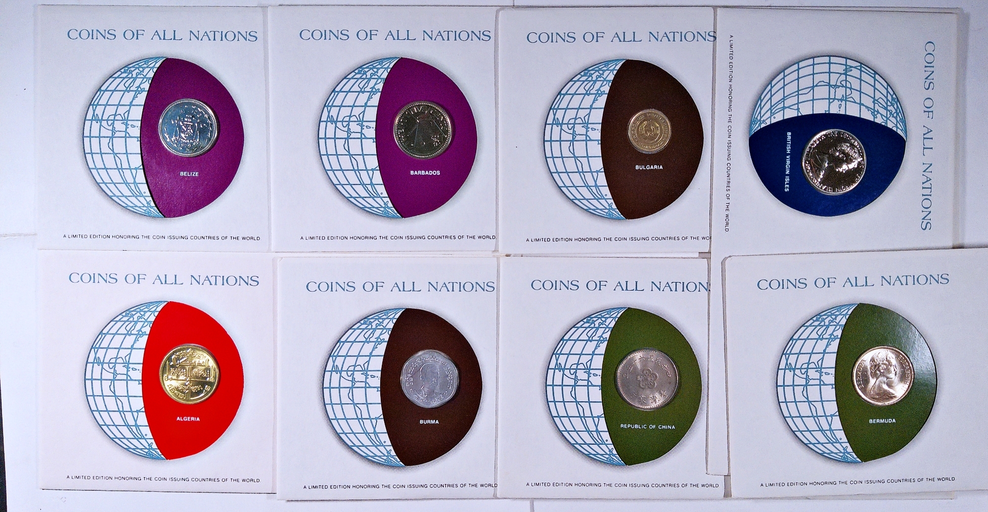 Lot of Eight World Coins in New FDC's*Coins of All Nations Series*All ...