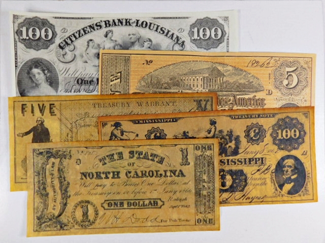 Lot of Five 1800's Banknote Replicas*North Carolina, Texas, Louisiana ...