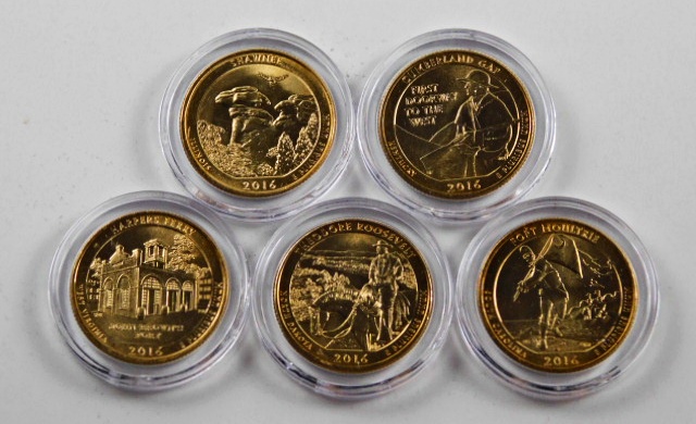 Lot of Five 24K Gold Layered Commemorative Quarters:Ft Moultrie, T ...