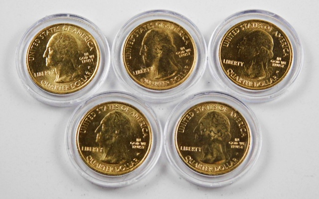 Lot of Five 24K Gold Layered Commemorative Quarters*Grand Canyon, Mount ...