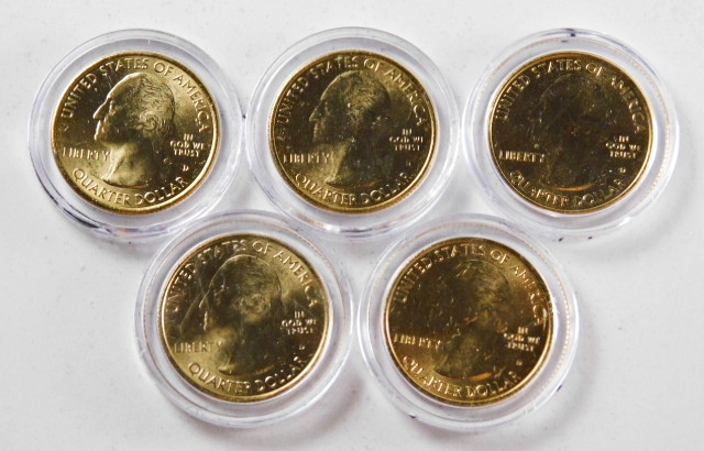 Lot of Five 24K Gold Layered Commemorative Quarters:Saratoga,Bombay ...