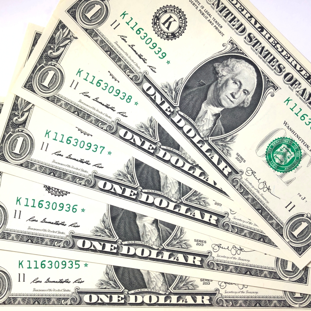 Lot of Five (5) CONSECUTIVE NUMBERED $1 Federal Reserve STAR NOTES ...