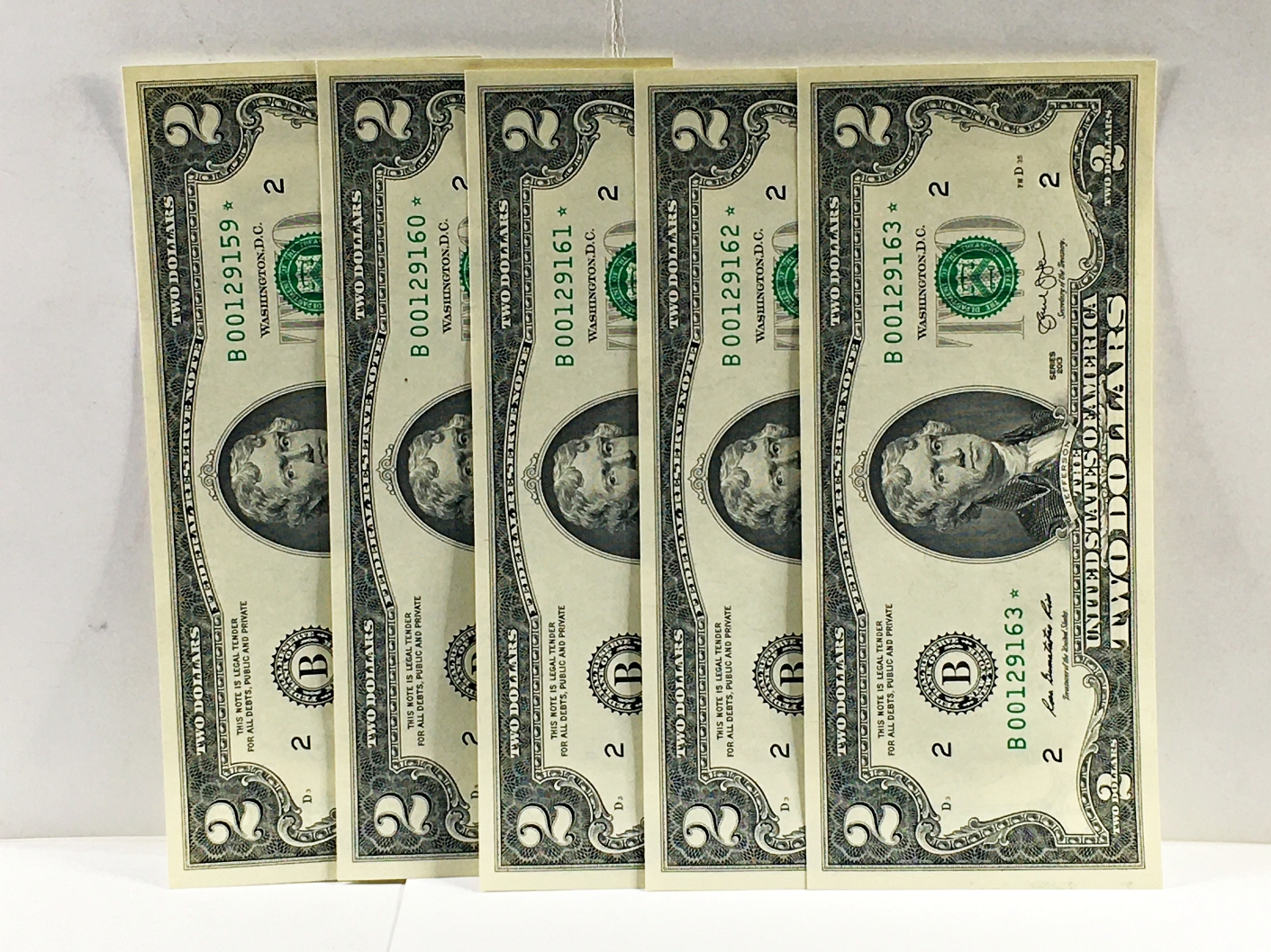 Lot of Five CONSECUTIVE STAR NOTE REPLACEMENT ERROR Series 2013 $2 ...