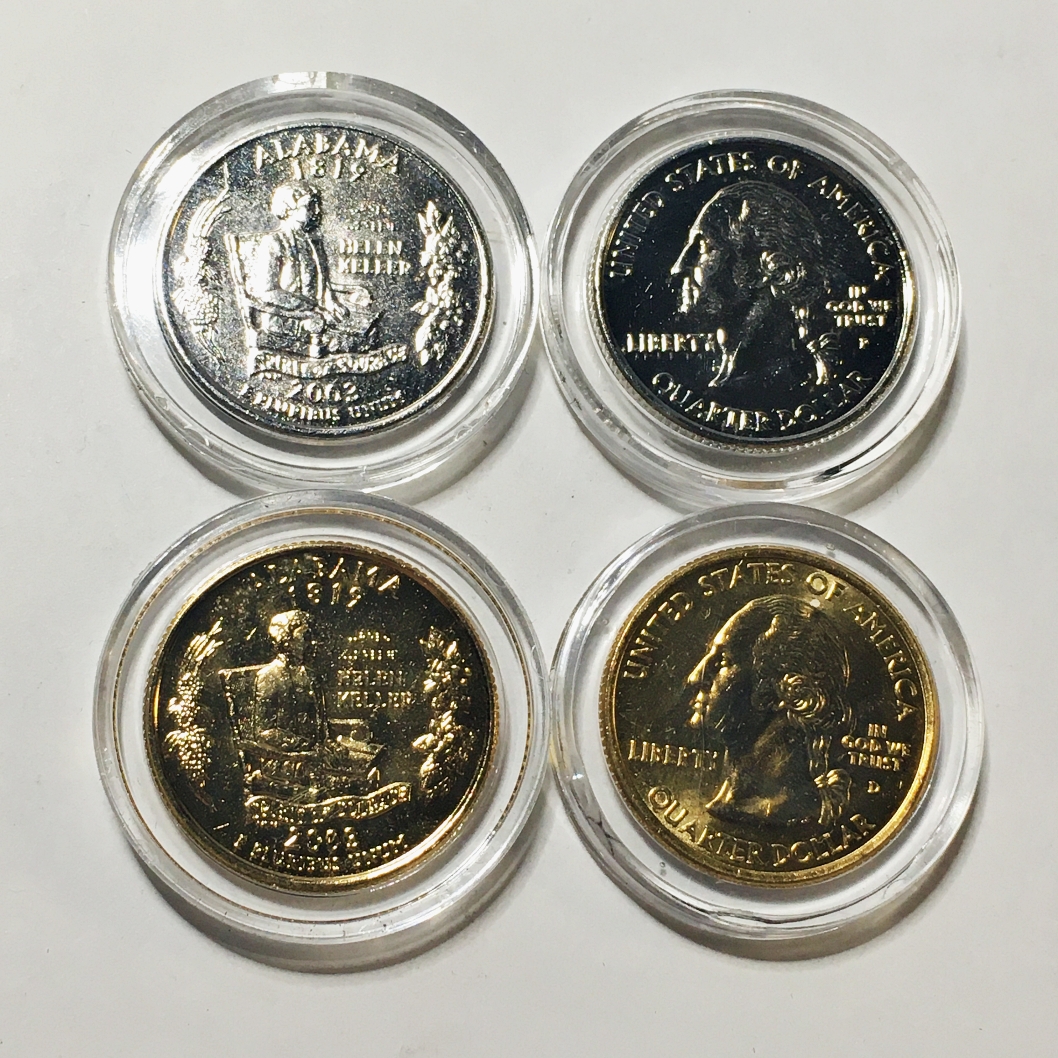 Lot of Four 2003-P & D Alabama State Commemorative Quarters*Two Are 24K ...