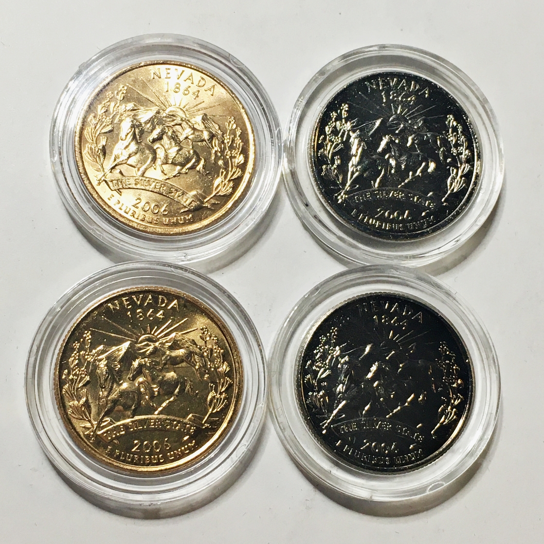 Lot of Four 2006-P & D Nevada State Commemorative Quarters*Two Are 24K ...