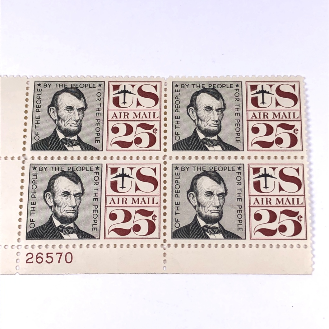 Lot of Four (4) 25c 1956 Abraham Lincoln Air Mail US Postage Stamps ...