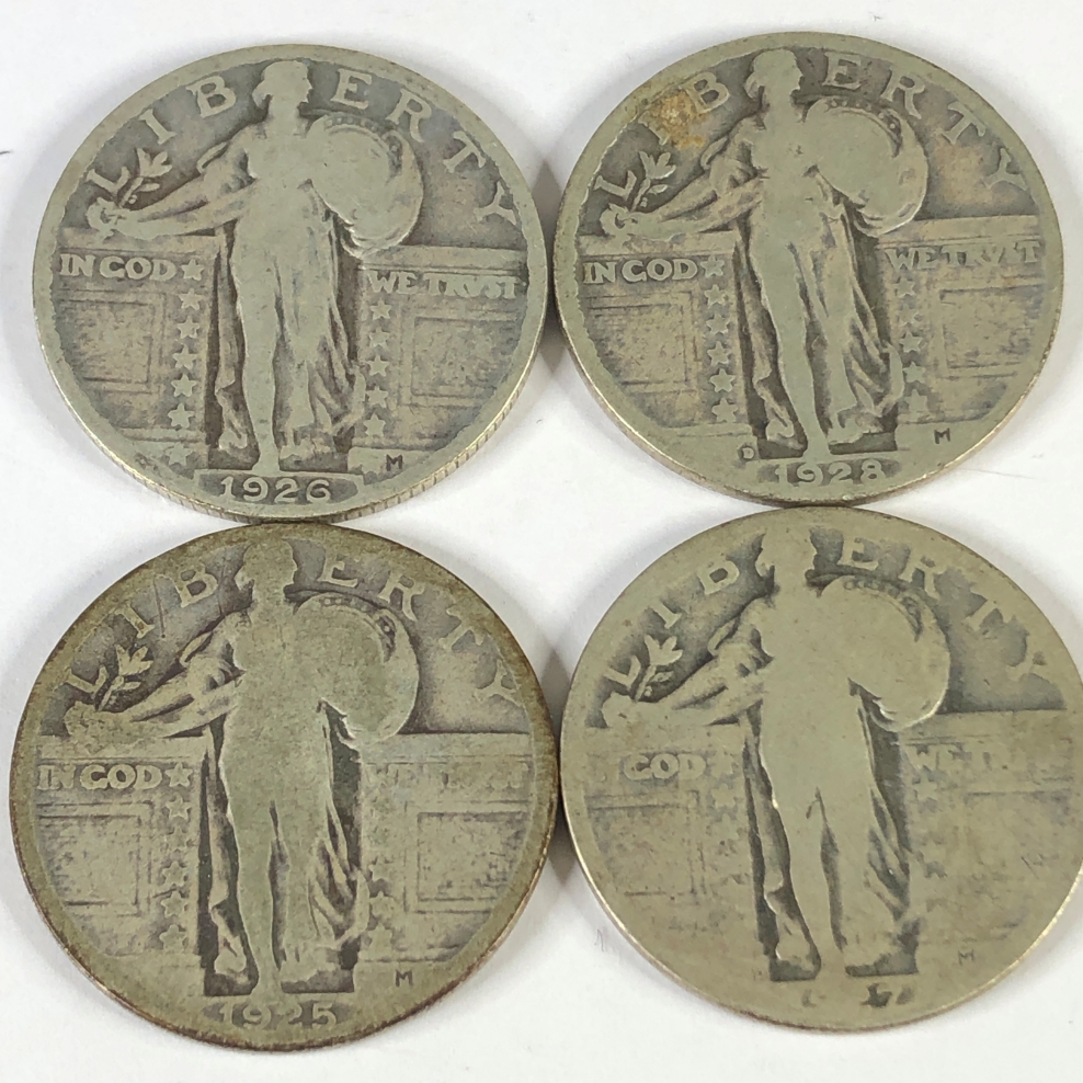 Lot of four (4) Silver Standing Liberty Quarters: 1925, 1926, 1928-D ...