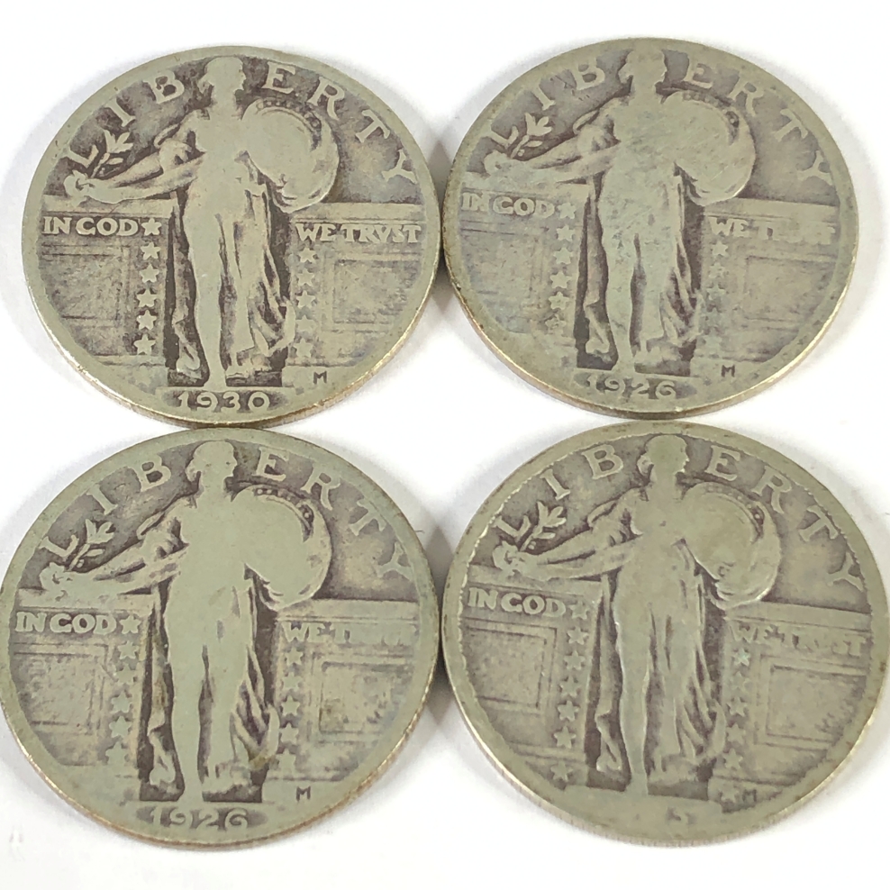 Lot of four (4) Silver Standing Liberty Quarters: 1930, 1926, 1926 and ...
