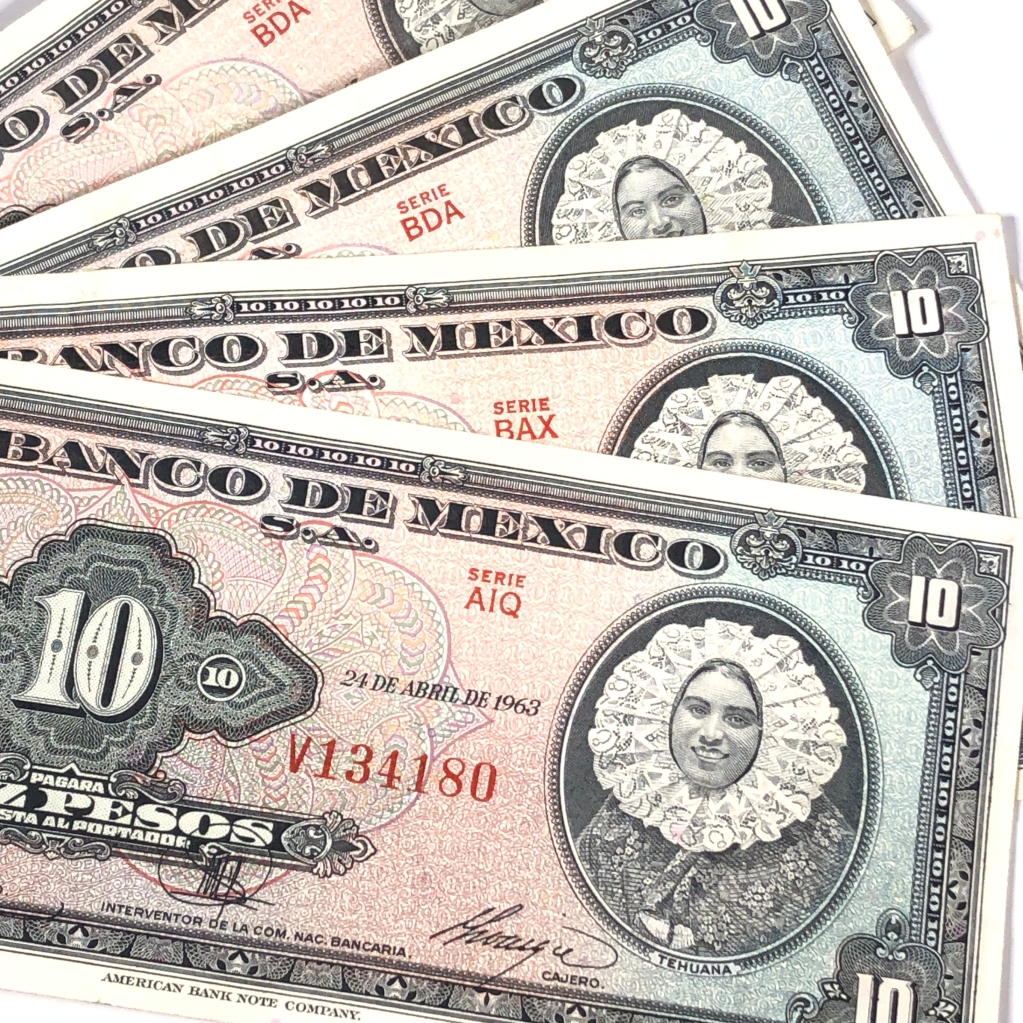 Lot of Four (4) Ten Mexican Pesos Banknotes | Property Room