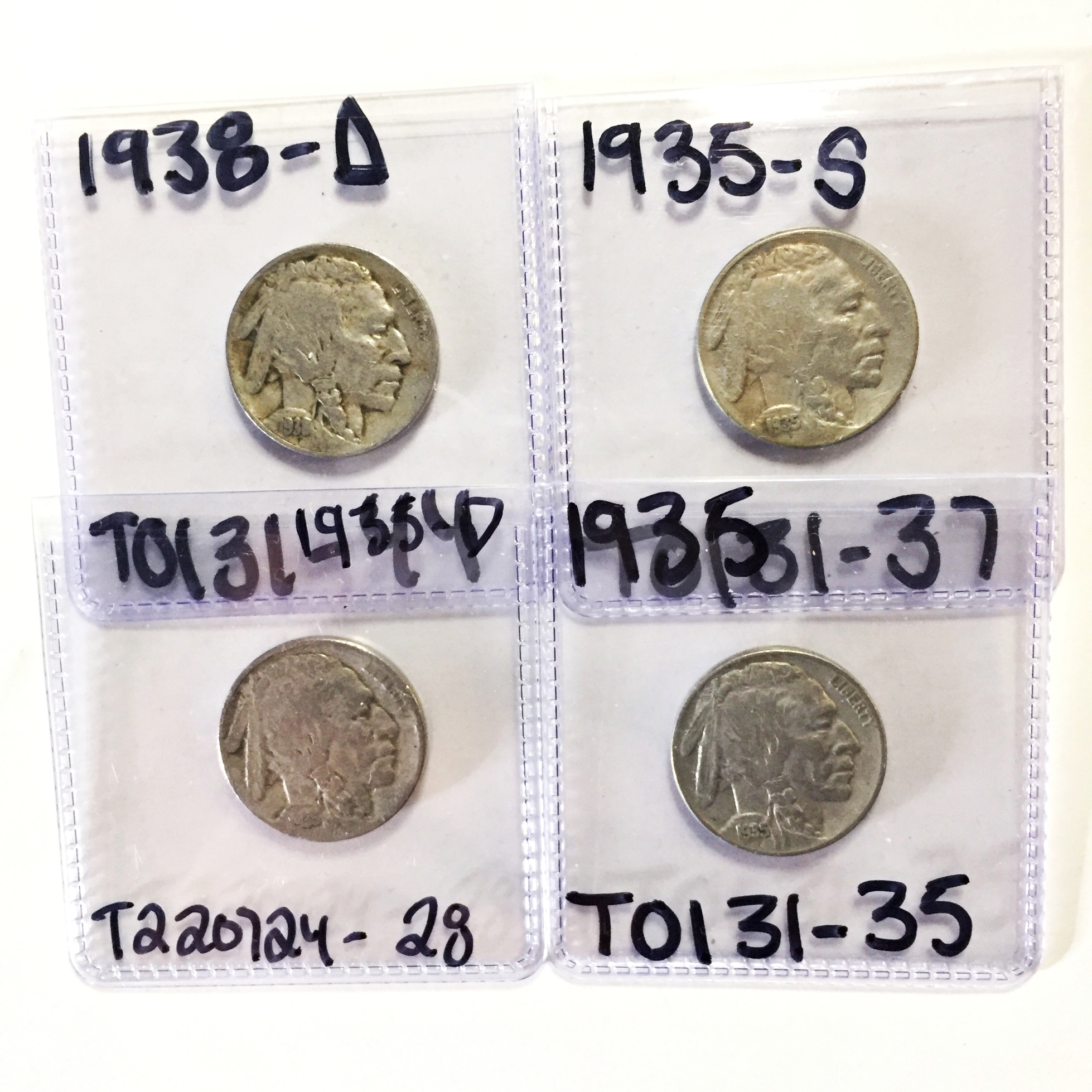 Lot of Four Buffalo Nickels: 1935-D, 1938-D, 1935 and 1935-S | Property ...