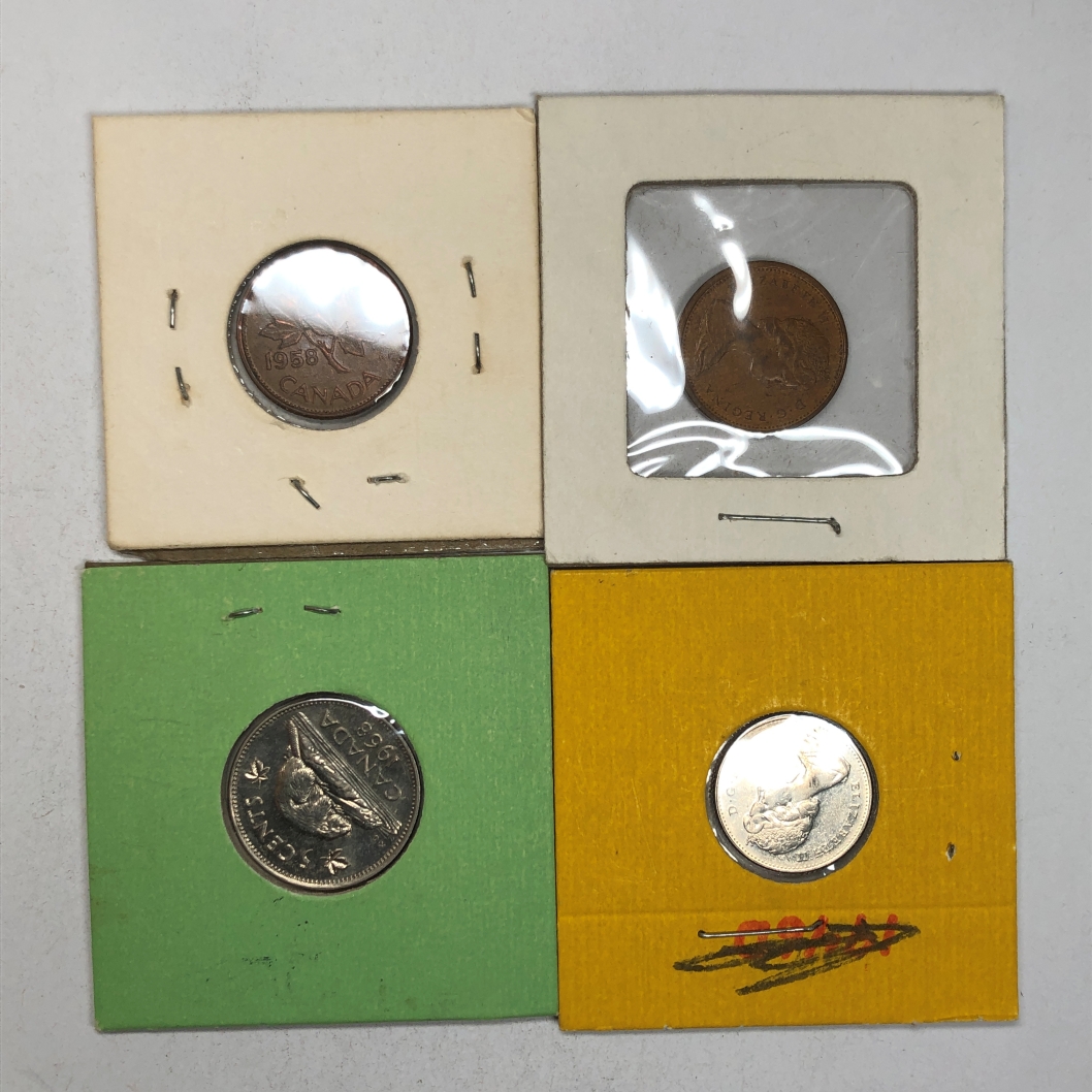 Lot of Four Canadian Coins: 1968 5c, 1958 1c, 1968 1c and 1968 10c ...