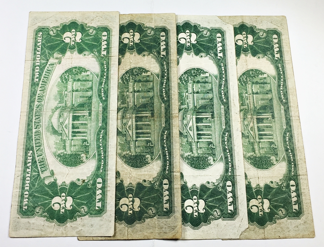Lot of Four Series 1928 $2 United States Red Seal Notes*Circulated ...