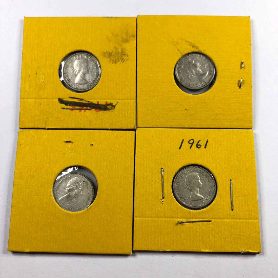 Lot of Four Silver Canadian 10 Cent Coins*1961, 1961, 1959 and 1968 ...