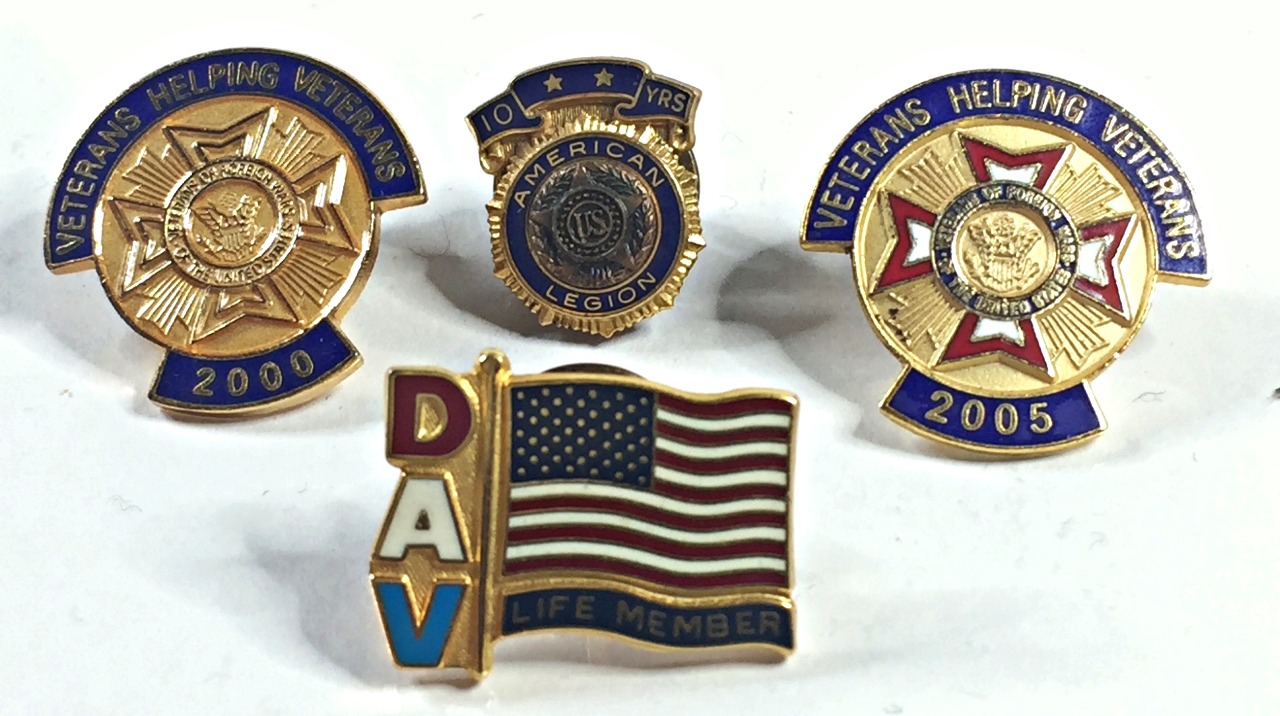 Lot of Four Various Gold Layered Veteran Pins*Like New | Property Room