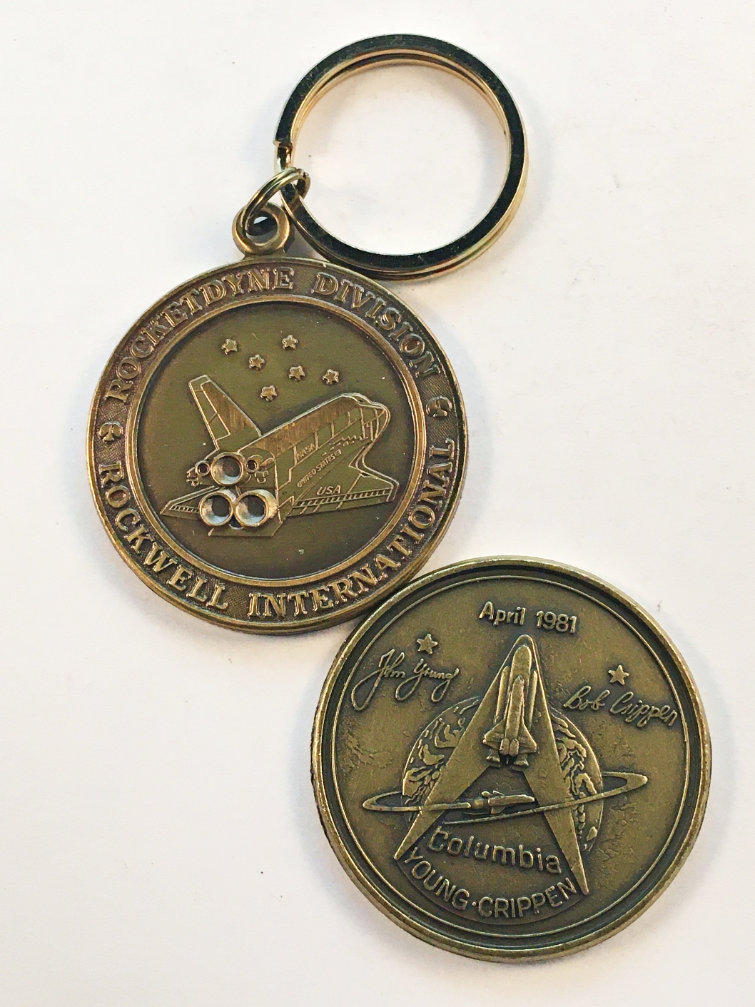 Lot of One Bronze Space Shuttle Key Chain and One Columbia Bronze ...
