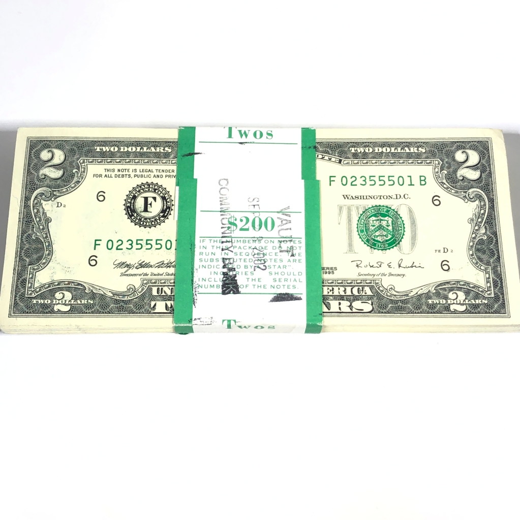 Lot of One Hundred (100) CONSECUTIVE NUMBERED $2 Federal Reserve Notes ...
