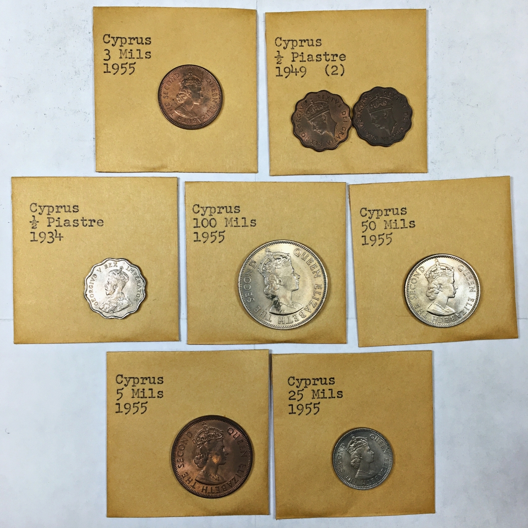 Lot of Seven (7) Cyprus Coins*1930's, 1940's and 1950's | Property Room