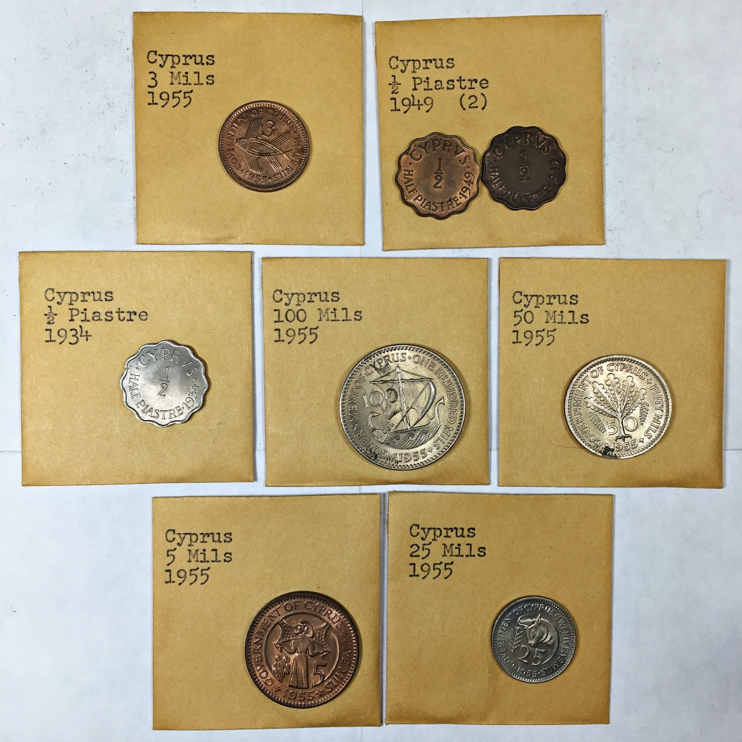 Lot of Seven (7) Cyprus Coins*1930's, 1940's and 1950's | Property Room