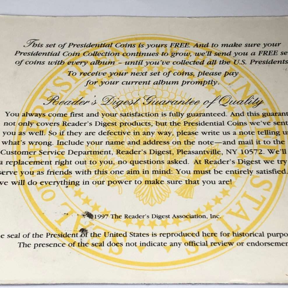 Lot of Seven Brass Coins*History of the US Presidents*New in Original ...