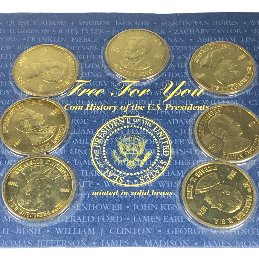 Lot of Seven Brass Coins*History of the US Presidents*New in Original ...