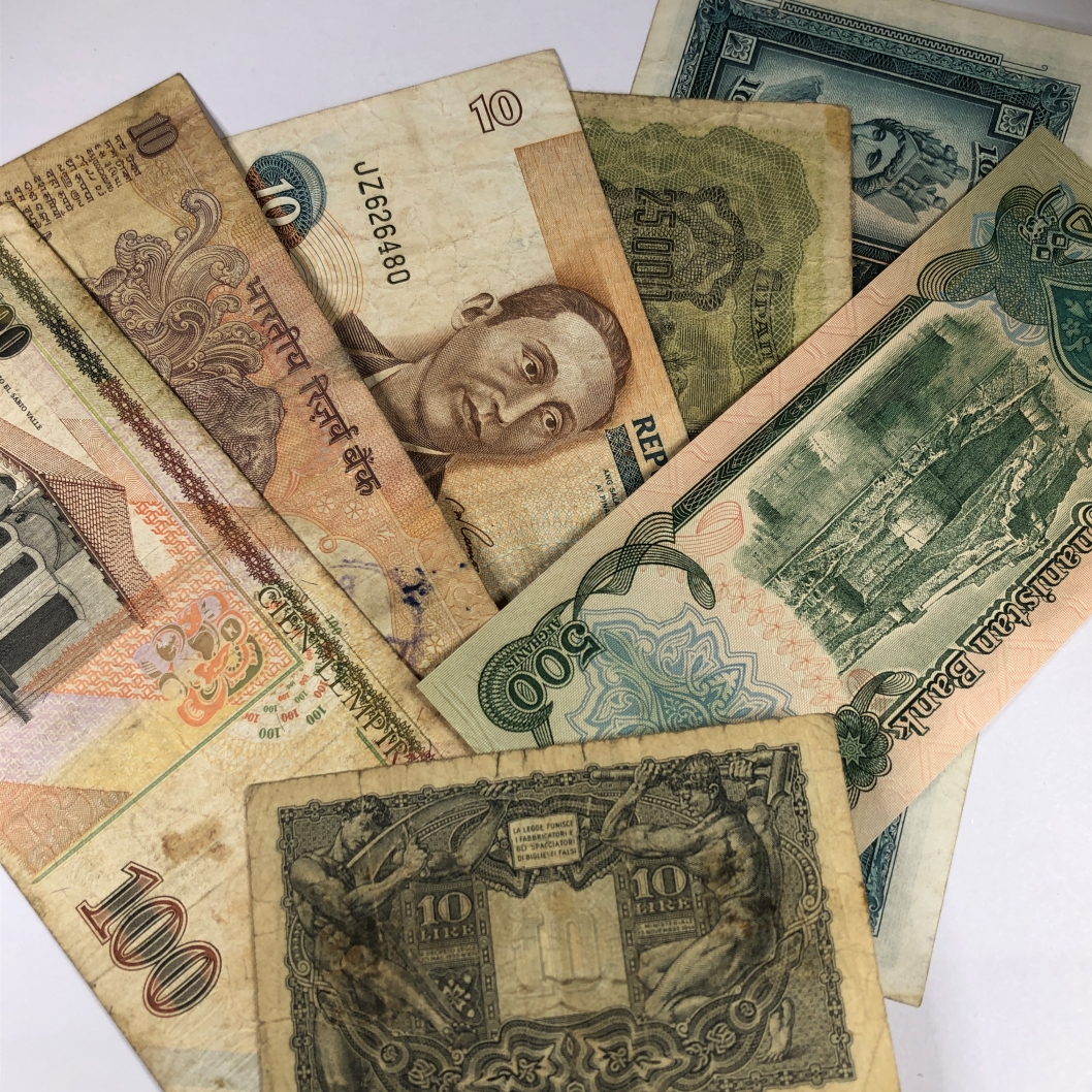 Lot of Seven World Notes: Various Countries, Denominations and Grade ...