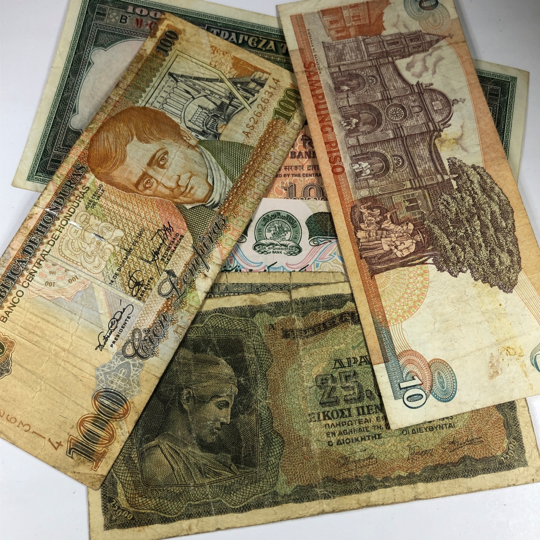 Lot of Seven World Notes: Various Countries, Denominations and Grade ...