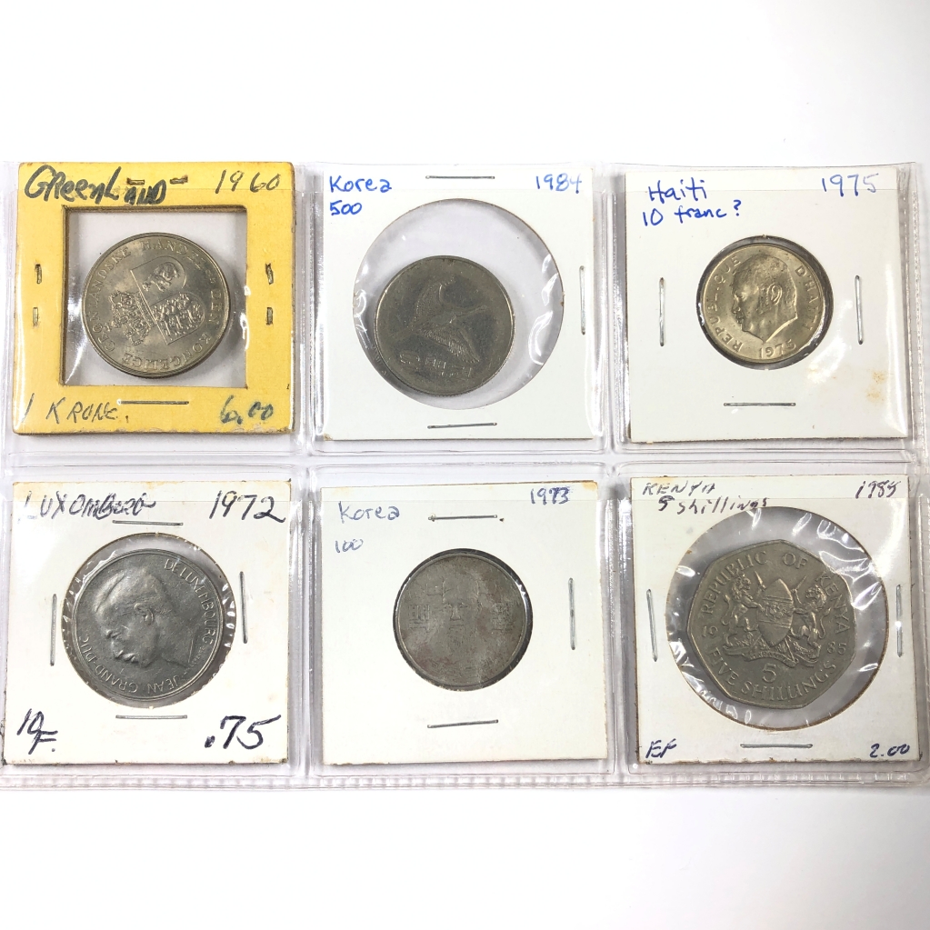 Lot of Six (6) World Coins: Greenland, Korea, Haiti, Luxembourg and ...