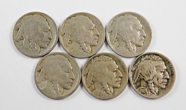 Lot of Six Buffalo Nickels: 1916. 1914 and Four Undated | Property Room