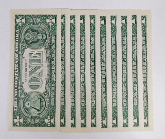 Lot of Ten $1 CONSECUTIVELY NUMBERED Federal Reserve STAR notes*Series ...