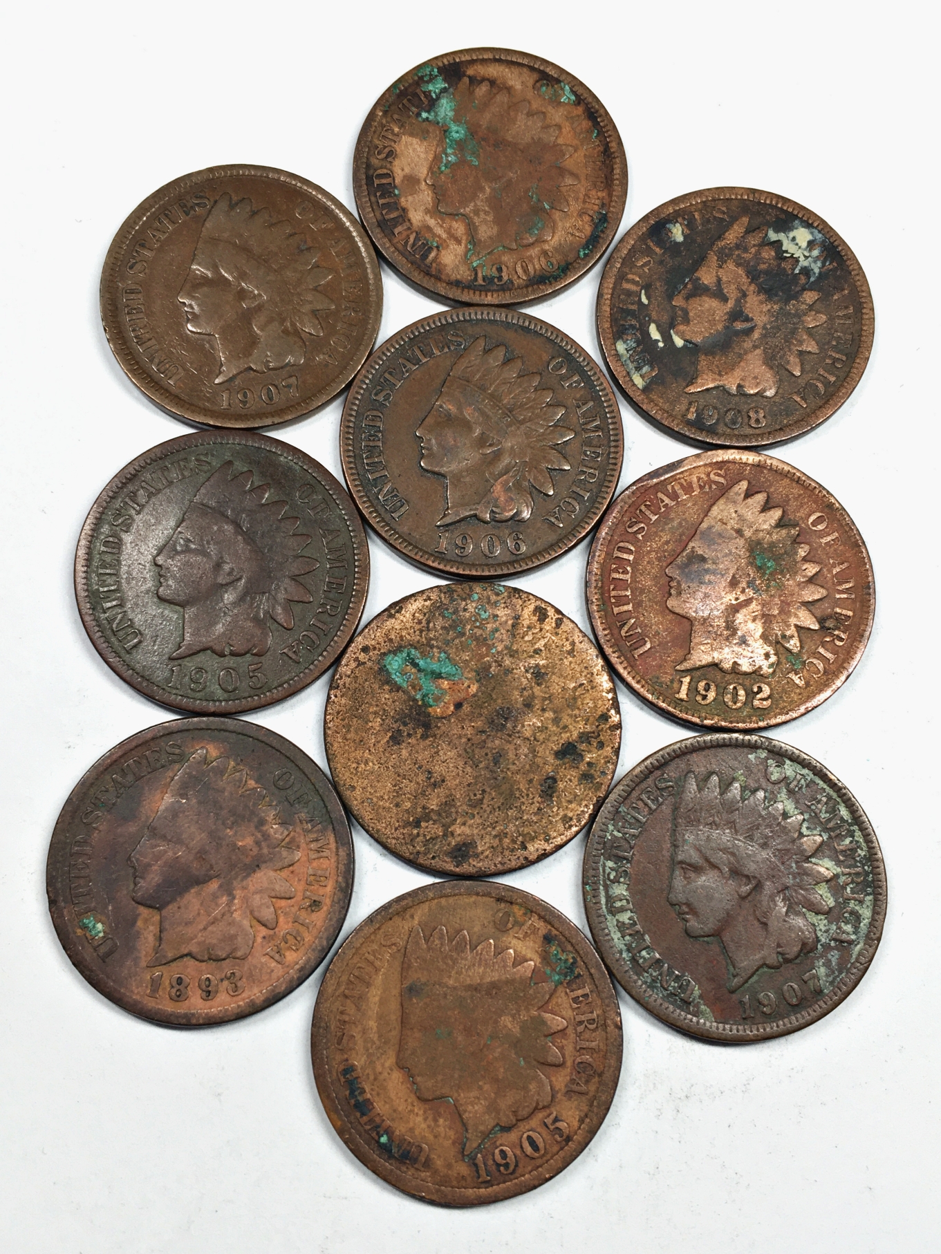 Lot of Ten (10 )Indian Head Cents*Various Dates and Grades | Property Room