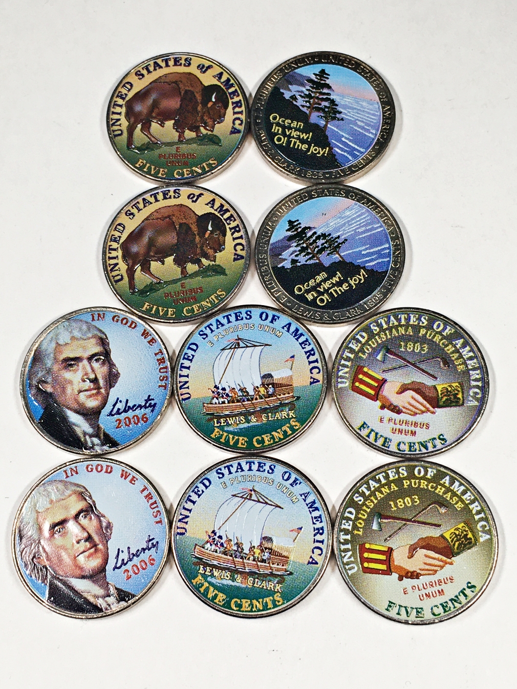 Lot of Ten Colorized Commemorative Jefferson Nickels: American Bison ...