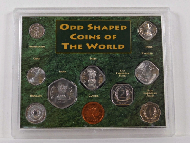 Lot of Ten Odd Shaped Coins of the World*In Custom Holder*Netherlands ...