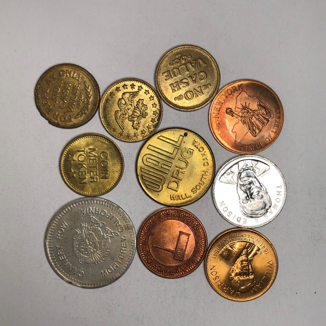 Lot of Ten Various Tokens: Arcade, State, Shell Presidential Game and ...