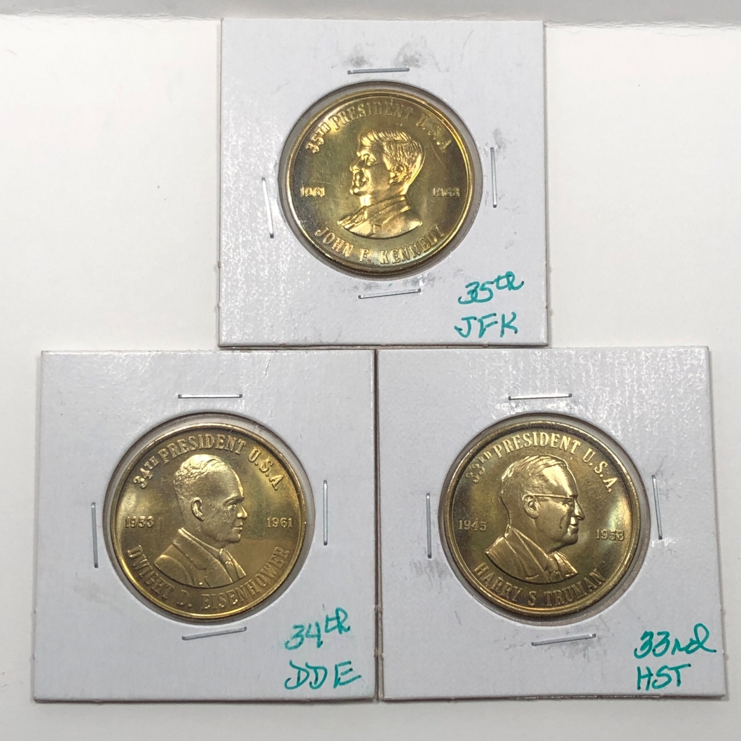 Lot of Three 1" Metal Presidential Commemoratives: Dwight D. Eisenhower ...