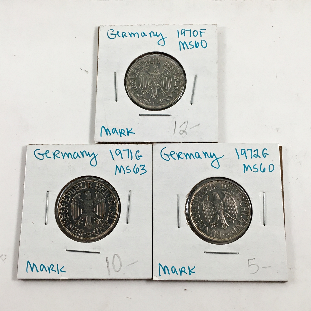 Lot of Three Germany 1 Mark Coins*High Grade*1970, 1971 and 1972 ...