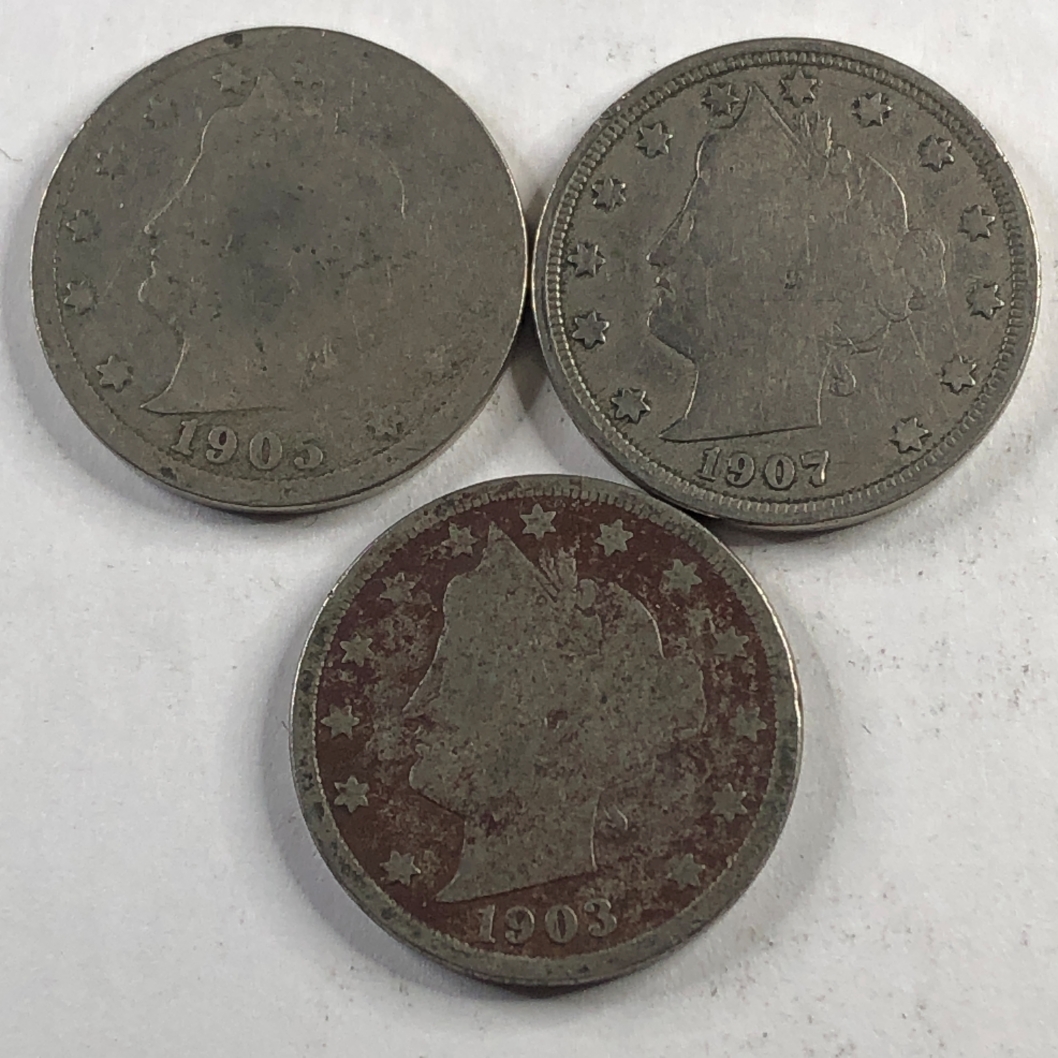 Lot of Three Liberty Head "V" Nickels: 1905, 1907 and 1903 | Property Room