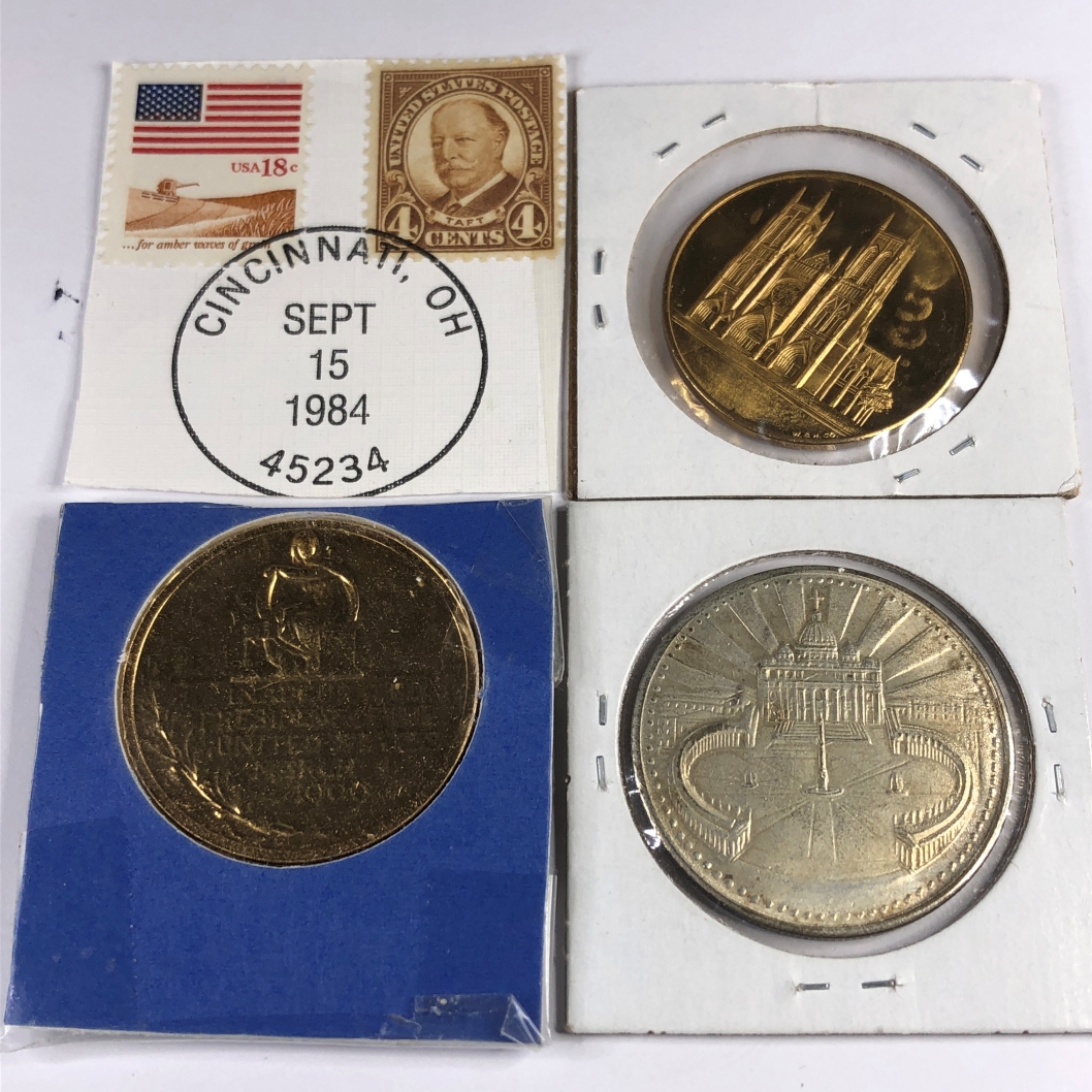 Lot of Three Medallions and Two 1984 Postage Stamps: William Taft ...