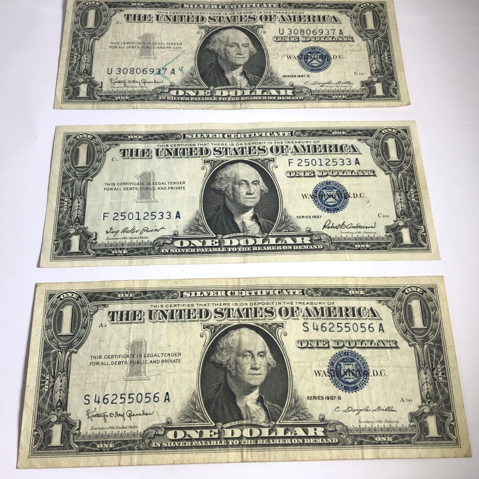 Lot of Three Series 1957 $1 Silver Certificates*Circulated*Crisp Paper ...