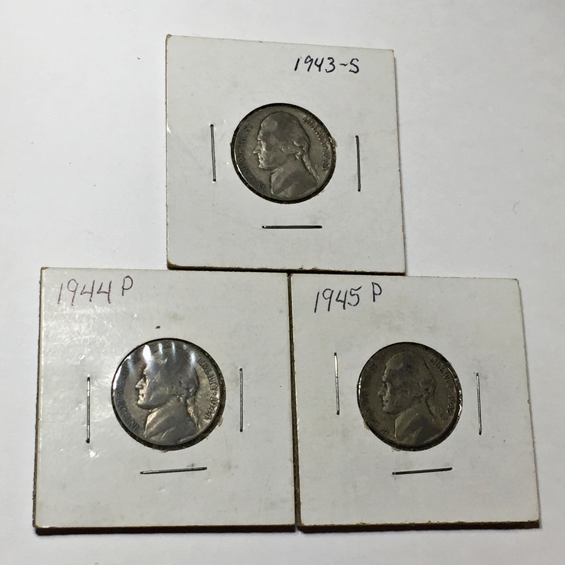 Lot of Three Silver Wartime Nickels*1945-P, 1944-P and 1943-S ...