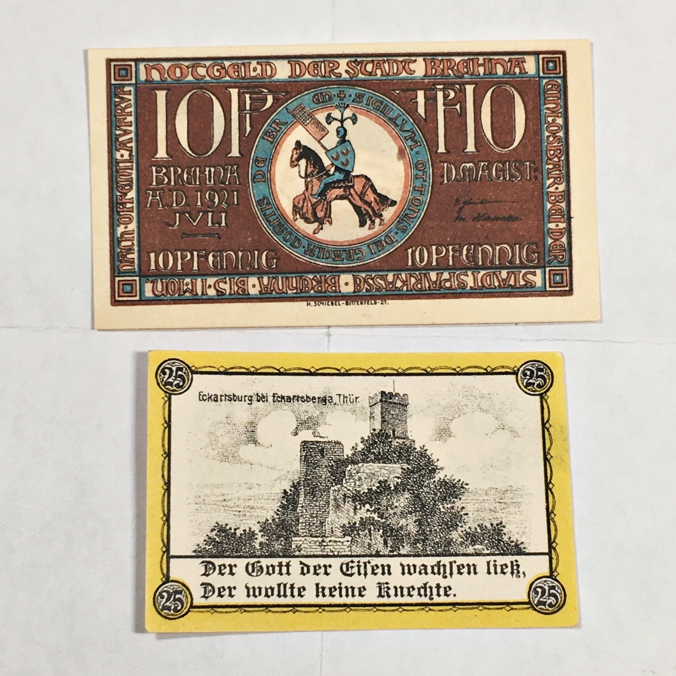 Lot of Two 1920's German Notgelds (EMERGENCY ISSUE GERMAN CURRENCY ...
