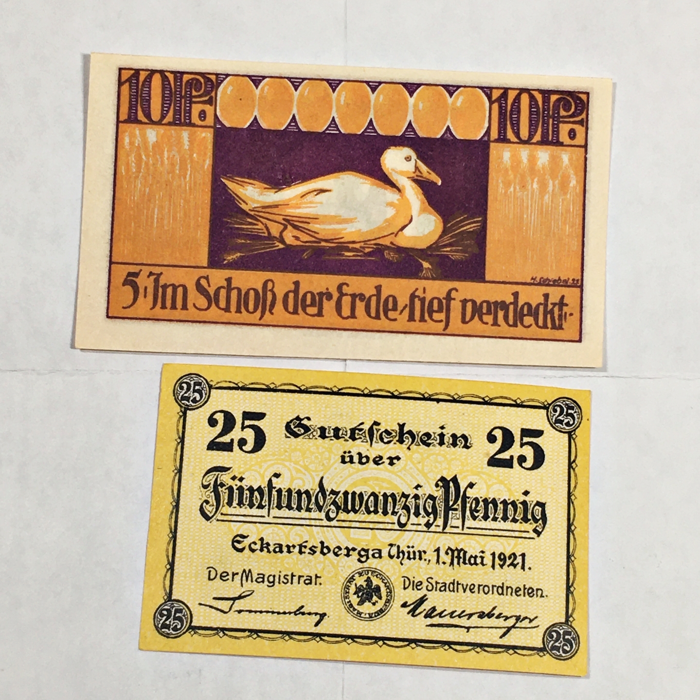 Lot of Two 1920's German Notgelds (EMERGENCY ISSUE GERMAN CURRENCY ...