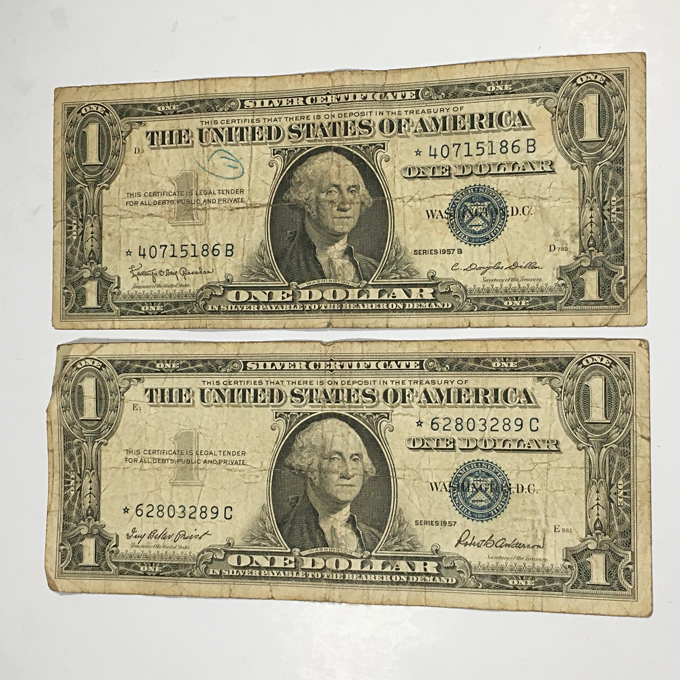 Lot of Two (2) STAR NOTE REPLACEMENT ERROR NOTES: Series 1957 ...
